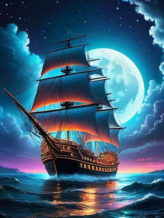 Pirate Ship's Midnight Odyssey - Paint By Diamonds – All Diamond Painting