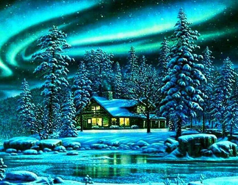winter log cabin background