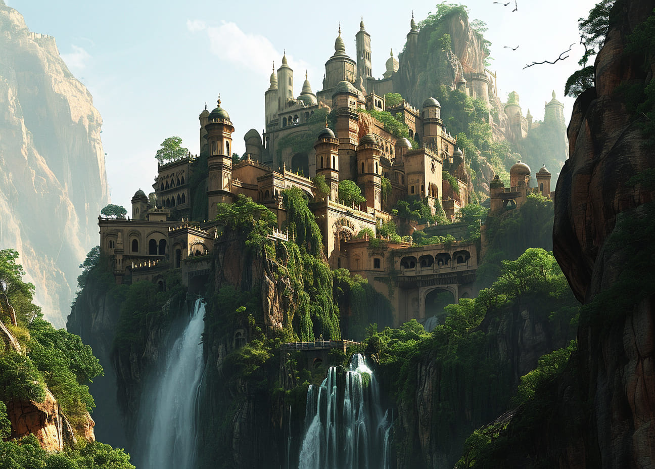 Majestic Castle on Cliff with Waterfal – All Diamond Painting