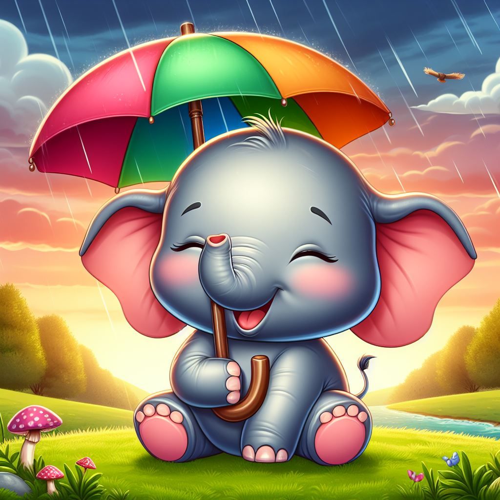 Laughing Elephant With Colorful Umbrella – All Diamond Painting