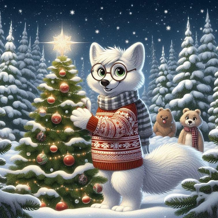 Whimsical White Fox with Christmas Tree – All Diamond Painting