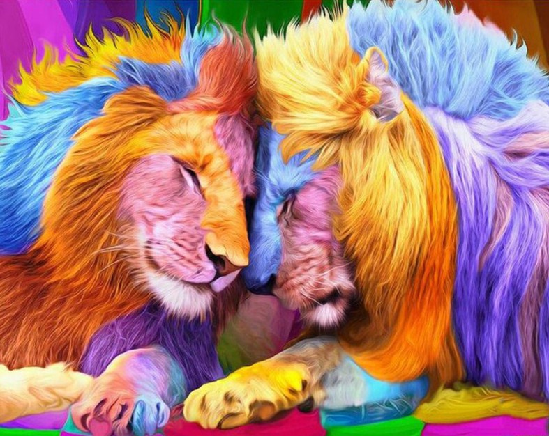 Colorful Lion & Lioness – All Diamond Painting